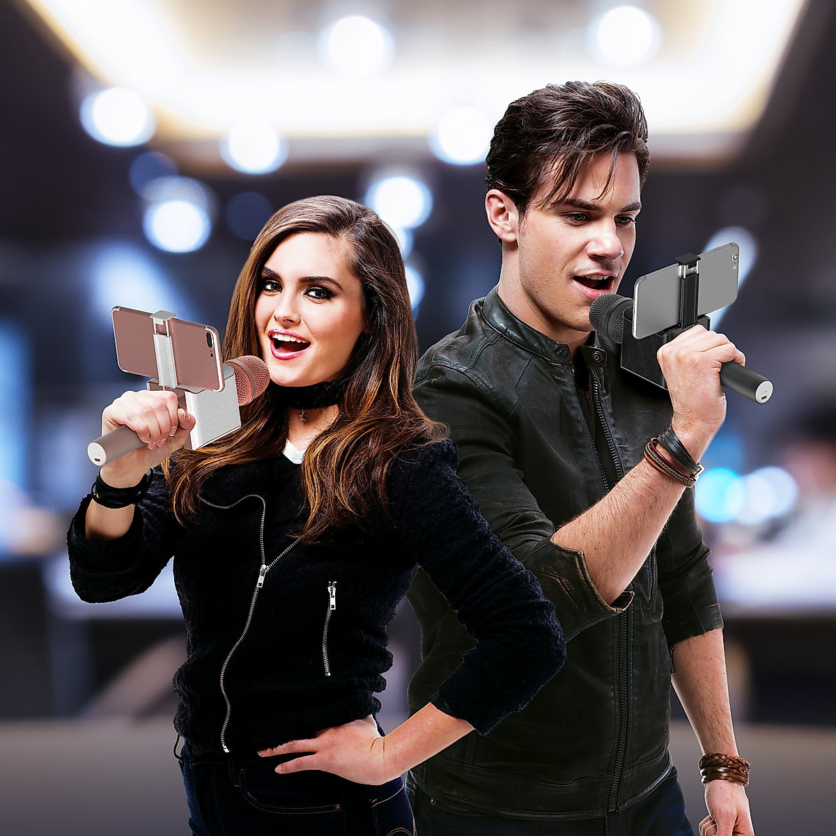 Tzumi PopSolo Professional Bluetooth Karaoke Microphone and Voice Mixer with Smartphone Holder – Great for Kids and Parties – Rose Gold