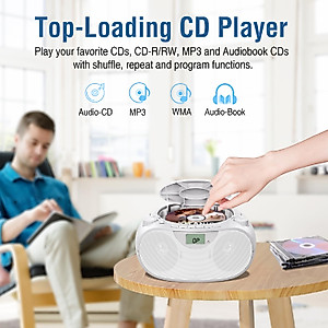 Nextron Portable Stereo CD Player Boombox with AM/FM Radio, Bluetooth, USB, AUX-in, Headphone Jack, CD-R/RW and MP3 CDs Compatible, Clear and Full Sound with Bass Boost, AC/Battery Operated – White