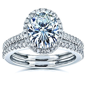 Kobelli Oval Moissanite Halo Bridal Rings Set 2 3/8 CTW 14k White Gold, 7