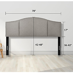 Finnhomy Linen Fabric Upholstered King Size Headboard with Nailheads Trim Platform, Adjustable Height Head Board, Light Grey