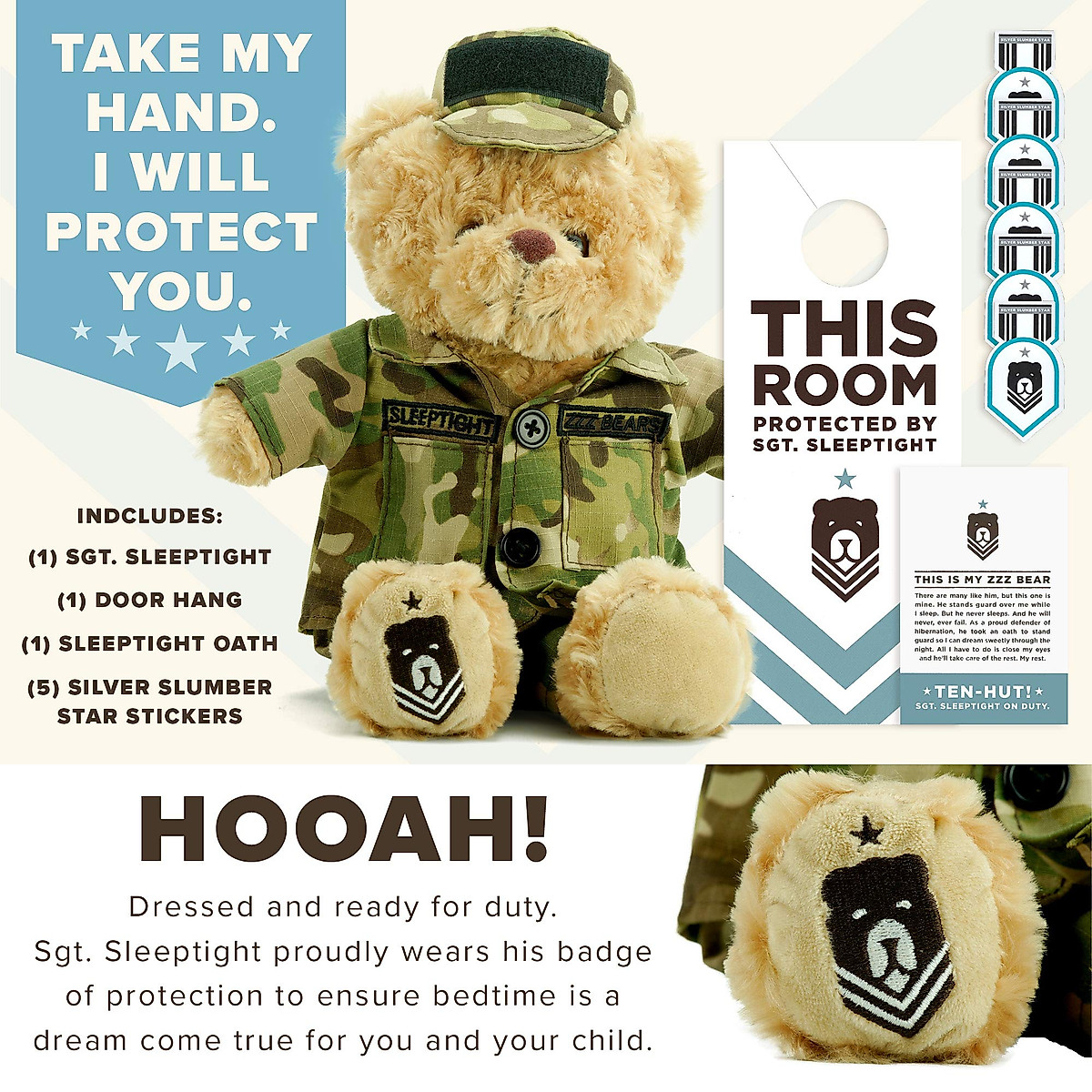 ZZZ Bears SGT Sleeptight Army Teddy Bear with Storybook and Sleep System