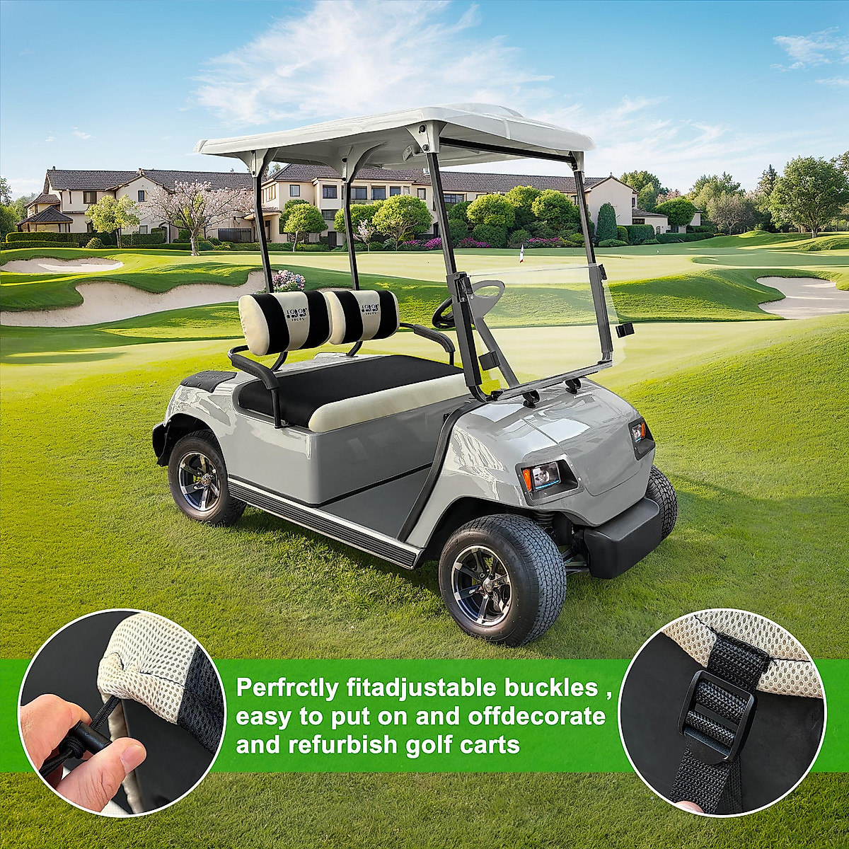 10L0L Golf Cart Seat Covers, Fits Yamaha G2 G9 G16 G19 G22 & Club Car DS Pre-2000, E-Z-GO Marathon, Washable Breathable Air Polyester Mesh Cloth, Cool in Summer and Warm in Winter