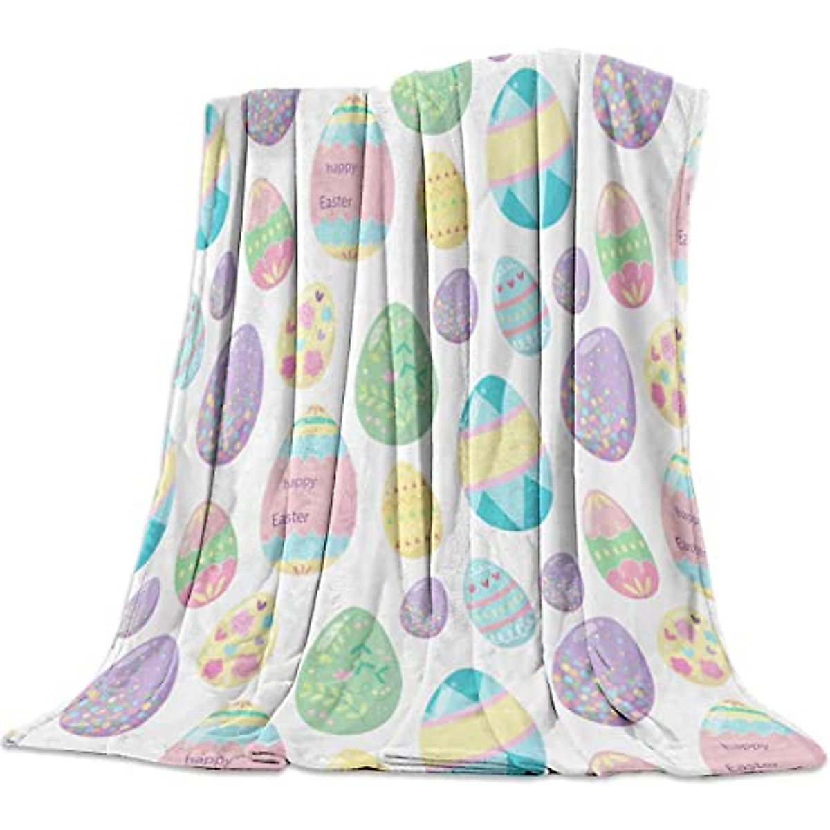 JOOCAR Flannel Throw Blanket Happy Easter Colorful Eggs Cozy&Soft Plush Blankets for Bed Couch Living Room Sofa Chair