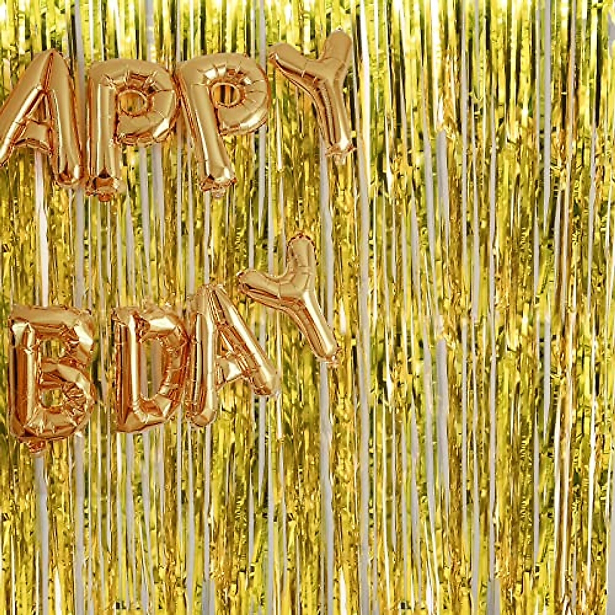 Liatinbo 3.3x8.2 Feet Gold Backdrop Curtain for Party Decor,Tinsel Streamer Backdrop Curtains,Foil Fringe Backdrop for Birthday,Graduation Decorations,Parties, Photo Booth Backdrops (3 Pcs, Gold)