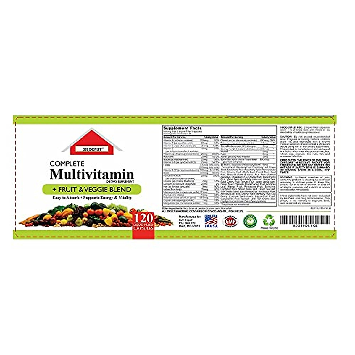 SJJ DEPOT 120 Multivitamin Fruit and Vegetable Liquid Capsules, Loaded Multivitamins, Supplements, Multiple Vitamin has Joint Heart Brain Antioxidants, Daily Women Men Senior Adult Multi Vitamins