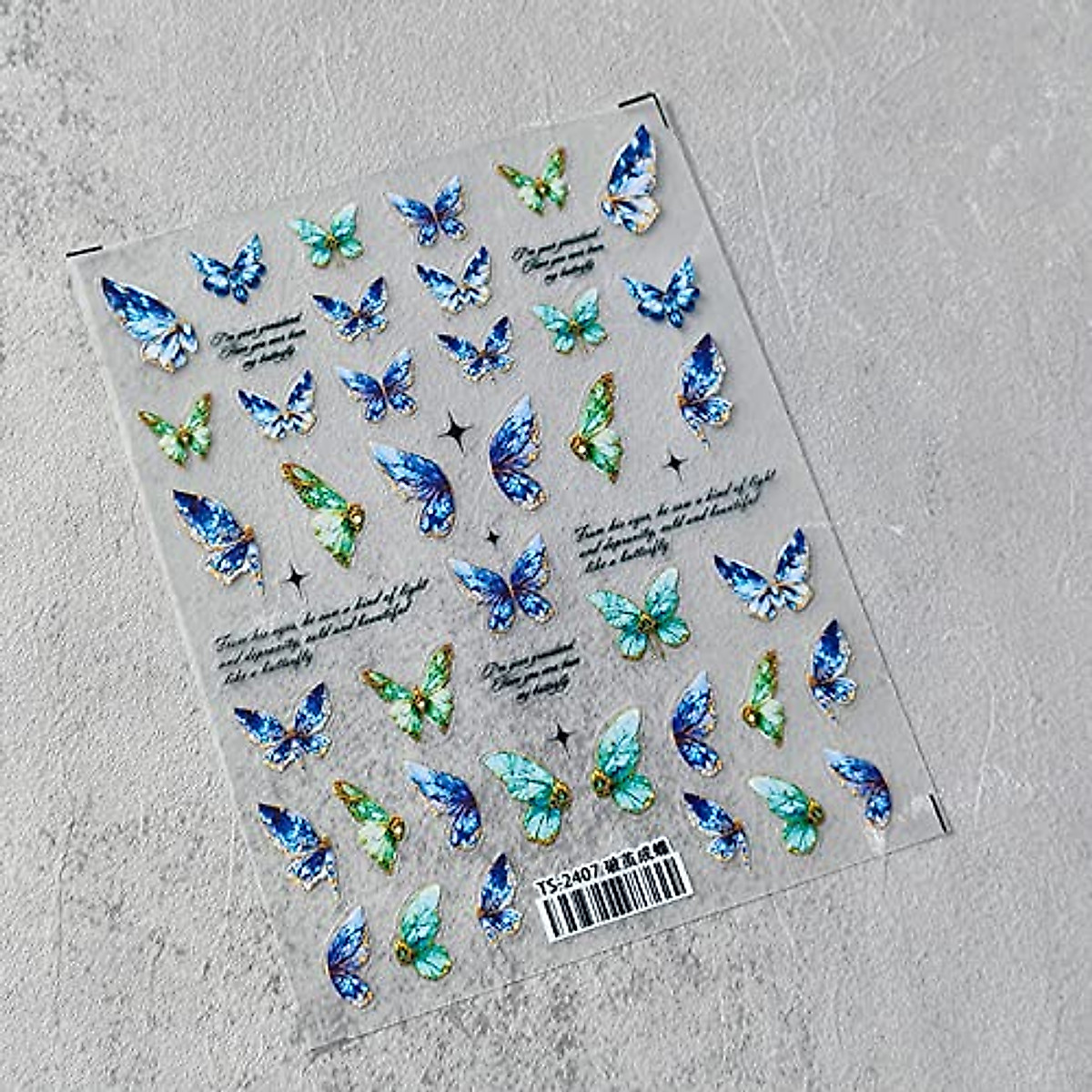 Butterfly Nail Art Stickers Decals 5D Embossed Nail Decals Blue Green Butterfly Stereoscopic Nail Design Stickers Relief Butterfly Acrylic Self Adhesive Nail Supplies for Women Manicure Decoration