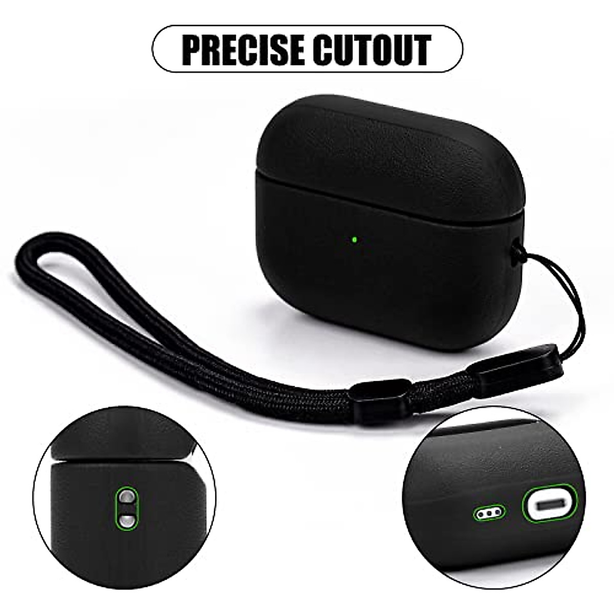 Nunwiza for AirPods Pro 2 Case Cover TPU Leather Texture Full-Body Protective Case Cover with Lanyard for 2023 AirPods Pro 2nd Generation(USB-C) Black