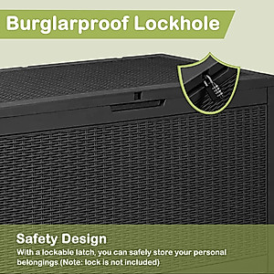 Capacmkseh 100 Gallon Large Deck Box Outdoor Storage Box with Lockable Lid, Waterproof UV Resistant Resin Storage Bench 450 LBS Weight Capacity for Patio Cushions, Gardening Tools, Pool Supplies