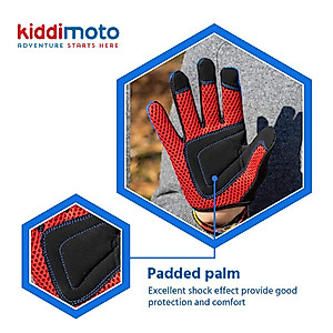 Kiddimoto Kids Cycling Gloves| Anti-Slip Kids Bike Gloves for Boys and Girls| Full Finger Kids Mountain Bike Gloves for BMX, MTB Riding, Gymnastics, Scooters, Skateboard, Rollerblade.