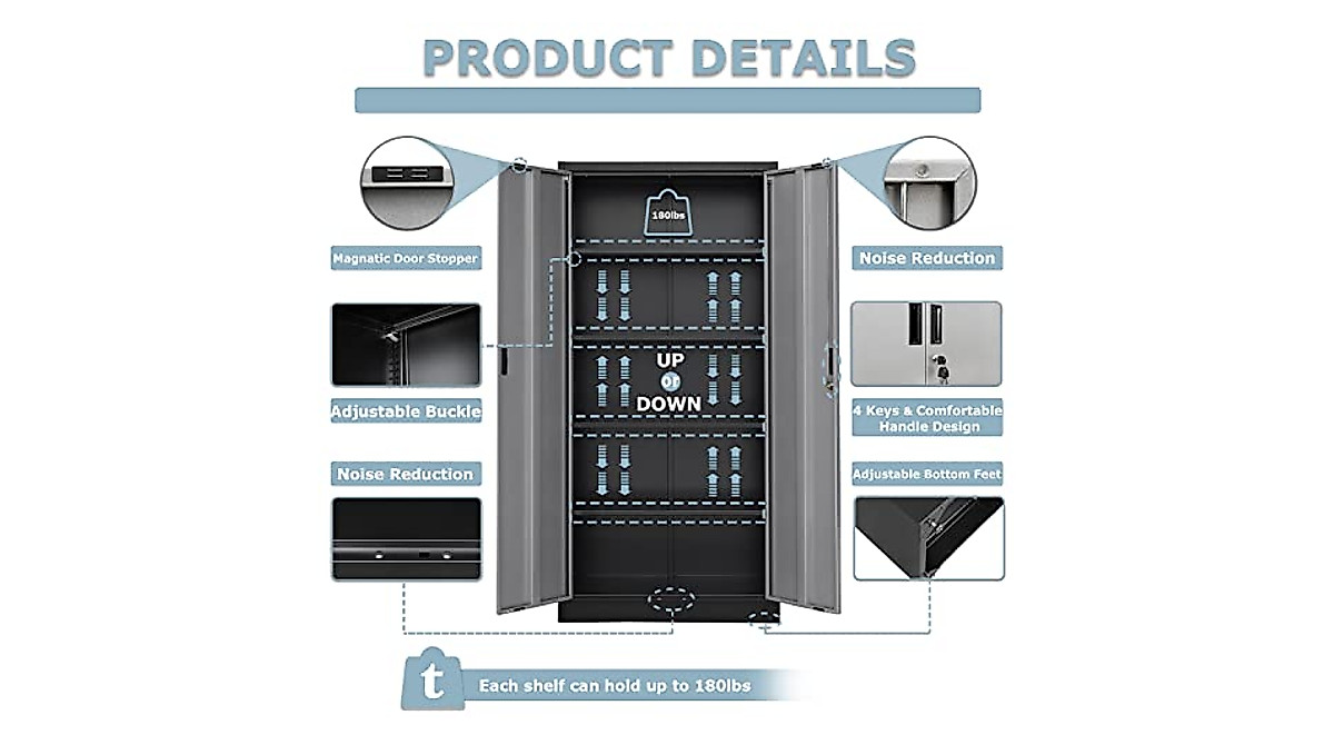 YEEZER Metal Garage Storage Cabinet – Secure & Adjustable