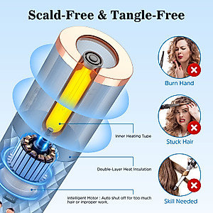 Automatic Curling Iron, Cordless Auto Hair Curler, Ceramic Rotating Hair Curler with 6 Temps & Timers, Portable Rechargeable Curling Wand, Auto Shut-Off, Fast Heating Iron for Styling