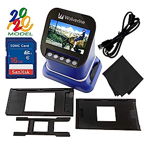 Wolverine F2D Saturn Digital Film & Slide Scanner - Converts 120 Medium Format, 127 Film, Microfiche, 35mm Negatives & Slides to Digital - 4.3" LCD, 16GB SD Card, Z-Cloth & HDMI Cable Included (Blue)