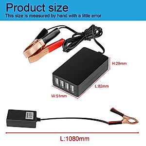 DC Converter with Battery Clip 12V 24V to 5V 8A USB Power Adapter Buck Regulator Charger, 4 Ports Automatically Identify shunt Charging, Suitable for iPhone Android Samsung Galaxy S10 s9 Plus