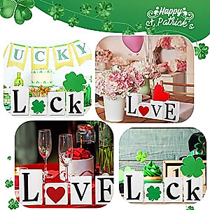 Glenmal 6 Pieces St. Patrick's Day Table Clover Signs Set Farmhouse St. Patrick's Day Wood Sign Double Side Four Leaf Clover Heart Block Wooden Luck Tiered Tray Decor for Kitchen Mantle Office Decor
