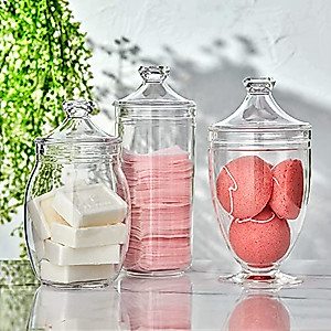 Amazing Abby - Adore - Acrylic Apothecary Jars (3-Piece Set), Plastic Jars with Lids, Bathroom Canisters, Vanity Organizers, Candy Buffet, Wedding Display, BPA-Free and Shatter-Proof
