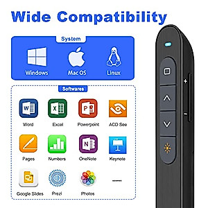UBUYONE Wireless Presenter Remote Presentation Pointer Clicker with Hyperlink & Volume Control USB PowerPoint Slide Advancer