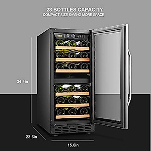 Lanbo 15 Inch Wide Dual Zone Compressor Wine Refrigerator, 28 Bottle