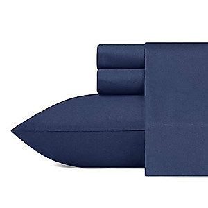 Nautica - Full Sheets, Cotton Percale Bedding Set, Casual Home Decor, Dorm Room Essentials (Captain's Navy, Full)
