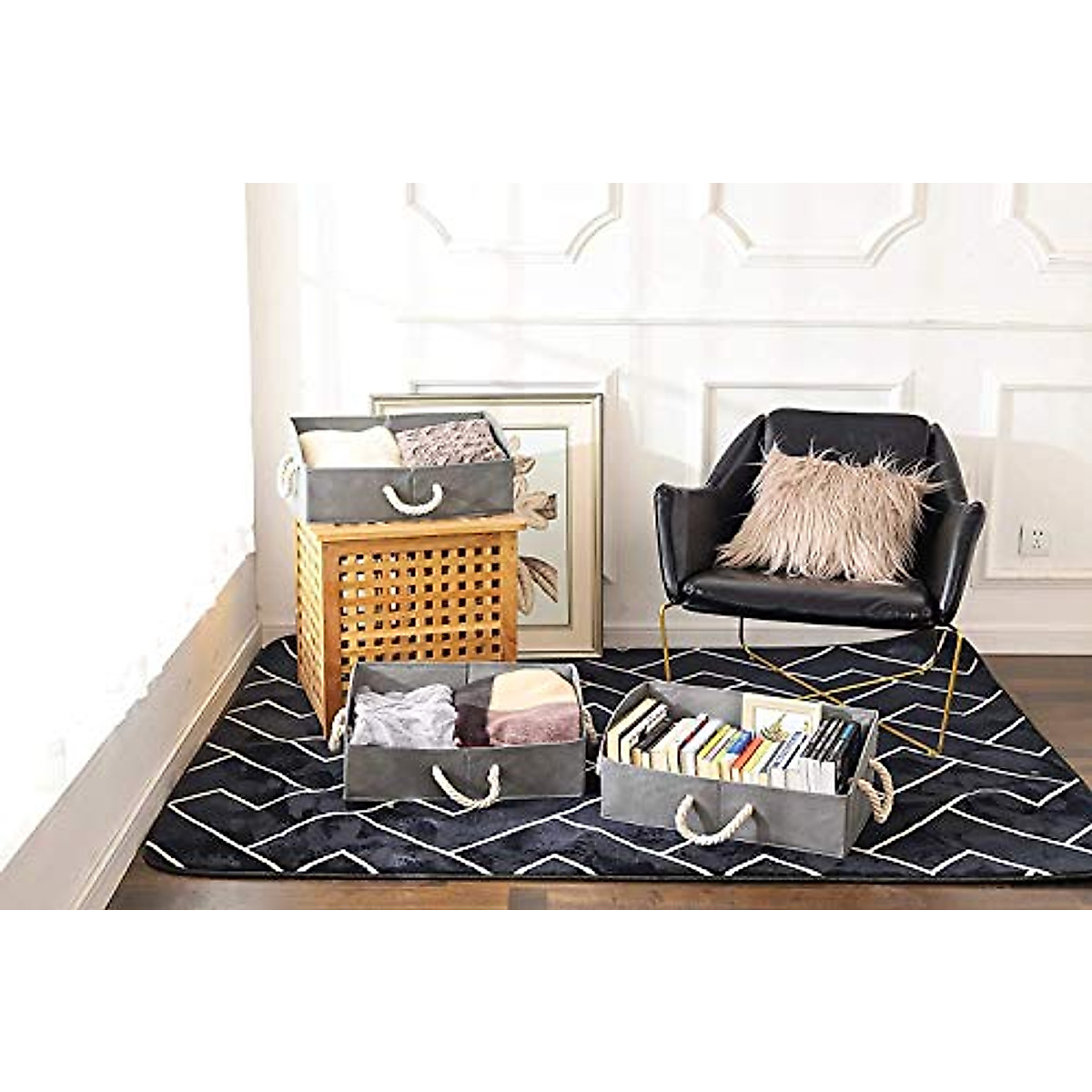 YCOCO Large Storage Basket Bin Set [3-Pack] Storage Cube Box Foldable Canvas Fabric Collapsible Organizer With Handles For Home Office Closet Toys Clothes Kids Room Nursery,Grey