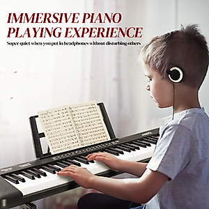 Ktaxon 61 Key Keyboard Piano with Light Up Keys, Electric Piano Set with Headphone, Microphone, Music Rest, Power Adapter, Piano Stand, Piano Bench and Manual(Classic Black)