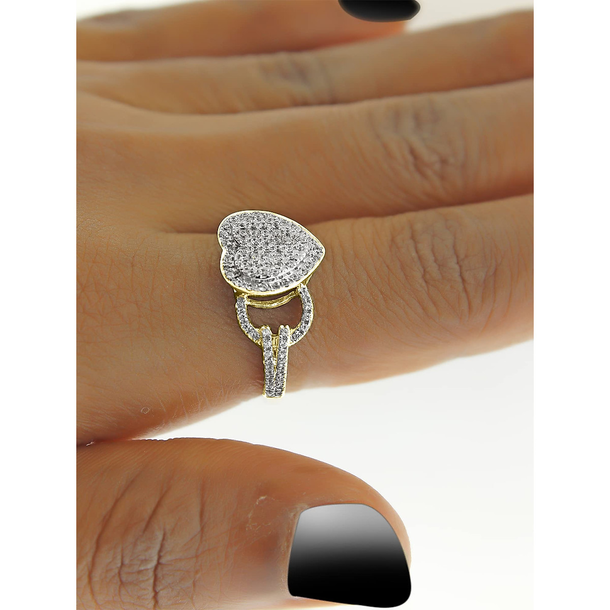 Pretty Jewels 10k Yellow Gold 1/3 cttw Round Cut Natural White Diamond Ladies Heart Cluster Engagement Promise Ring for Women Wedding Birthday (Diamond Color: H-I, Clarity: I1-I2, 0.33cttwRing Size-5