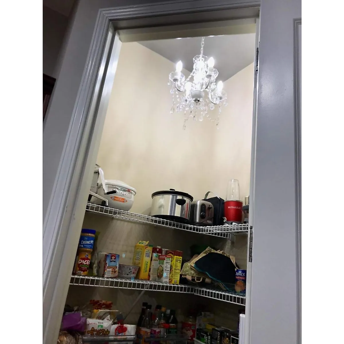 gypsy color The Original Brink House Plug-in 4 Light Crystal White Hanging Chandelier H17.5”xW15”, White Metal Frame with Clear Glass Stem and Acrylic Crystals