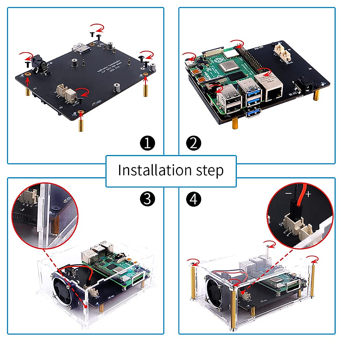 GeeekPi Acrylic Case with 4010 Fan (40mmx40mmx10mm) for Raspberry Pi 4 Model B X825 V2.0 2.5 inch SATA HDD/SSD Expansion Board & Raspberry Pi 4 Model B