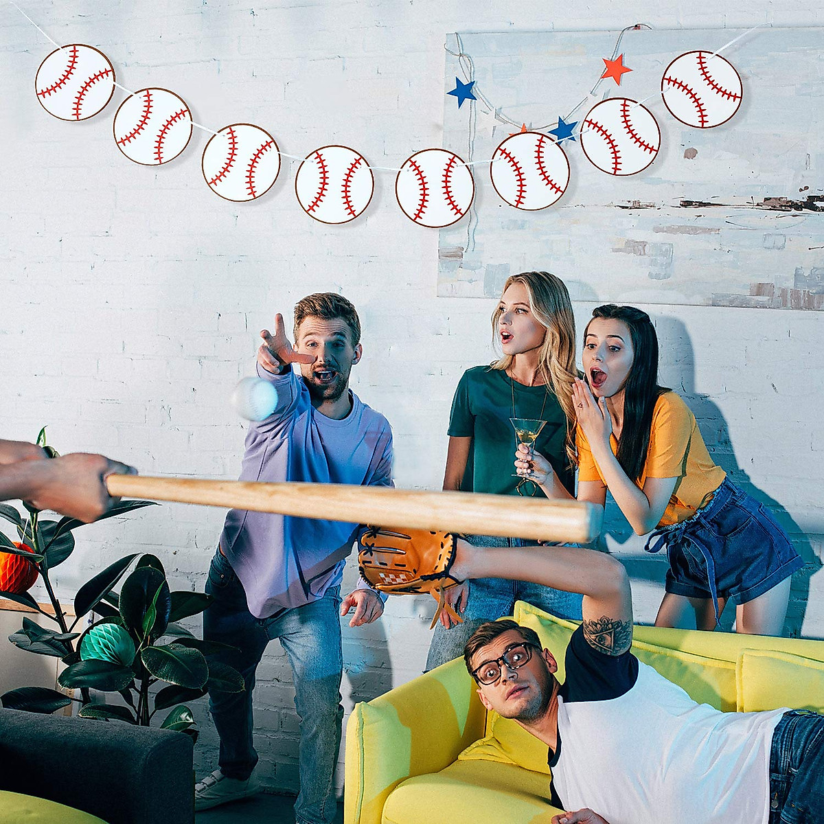 4 Pieces Baseball Banner Baseball Paper Garland for Sports Theme Party Decorations Baby Shower Birthday Photo Prop