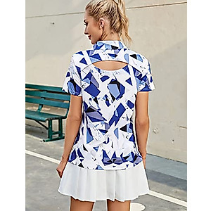 Golf Polo Tops Short Sleeve,Cucuchy Workout Shirts 1/4 Zip Up Fast Dry Stretchy Open Black Sun Protection Athletic Shirts Running Tennis Yoga Hiking Cycling Blue 2XL