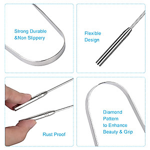 Tounge Scraper Cleaner, 2-Pack Stainless Steel Tongue Scarper Silver - Tongue Cleaner for Adults, Kids, Men & Women - Cure Bad Breath with BPA-Free Metal Tongue Scrapers for Better Dental Hygiene
