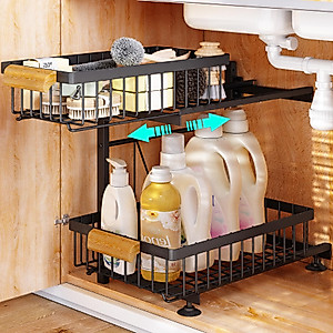 Under Sink Organizer, PXRACK Pull Out Cabinet Organizer 2-Tier Slide-out Sliding Shelf Under Cabinet Storage Multi-purpose for Under Kitchen Bathroom Sink Living Room Organizers and Storage