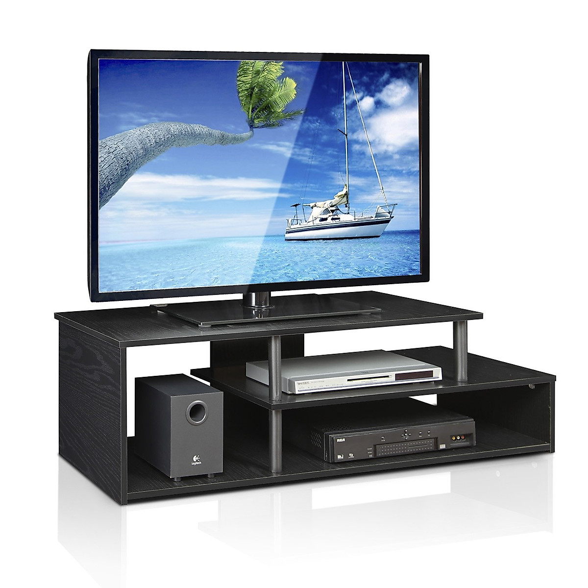 Furinno Econ Low Rise TV Stand, Black/Black