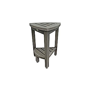 CoastalVogue Flexi Corner Teak Shower Corner Stool Wood Corner Shower Seat Spa Bench with Shelf, 15" Corner Shower Foot Stool in Antique Gray Finish