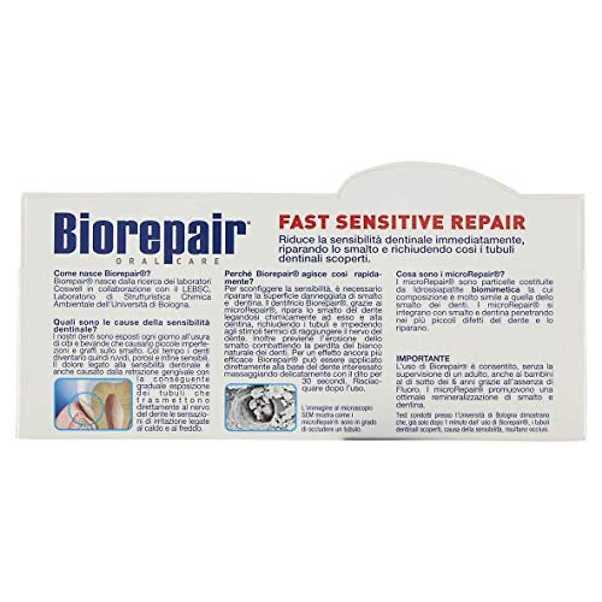 Biorepair: "Fast Sensitive Repair" Toothpaste with microRepair, New Formula - 2.5 Fluid Ounce (75ml) Tube [ Italian Import ]