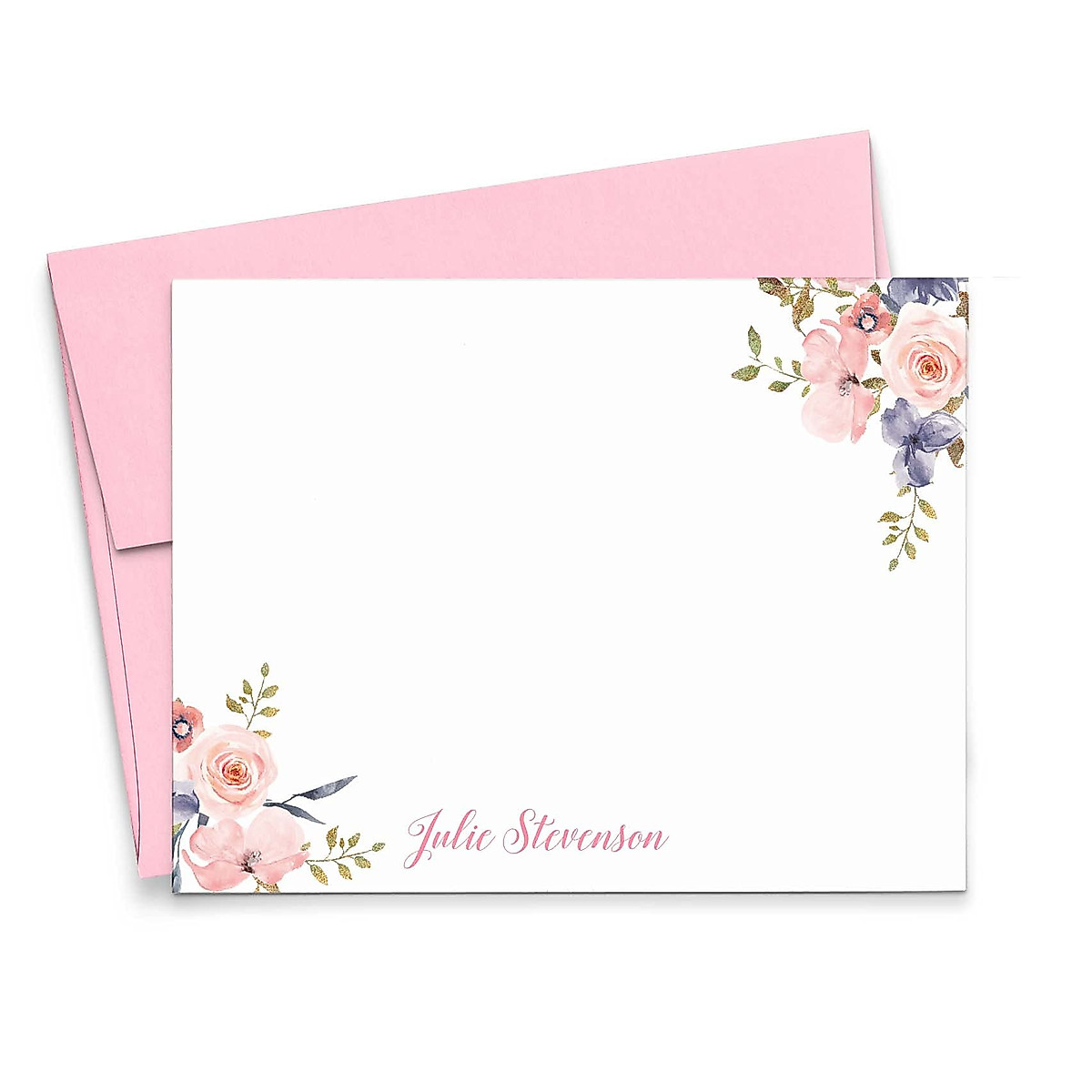 Personalized Floral Stationery Set, Stationery for Women, Personalized Thank You Cards, Personalized Note Cards, Your Choice of Colors and Quantity