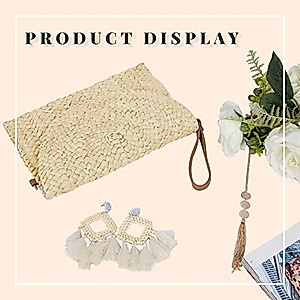 Oweisong Straw Clutch Purses for Women Summer Woven Beach Envelope Handbag Shoulder Crossbody Bag Bohemia Rattan Earrings