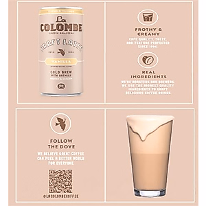 La Colombe Vanilla Draft Latte with Oatmilk - 9 Fl. Oz. 4 Pack - 100% Arabica Brazilian Cold Brew Coffee with Nitrous-Infused Oatmilk, Dairy-Free Vegan Latte, 120mg Natural Caffeine