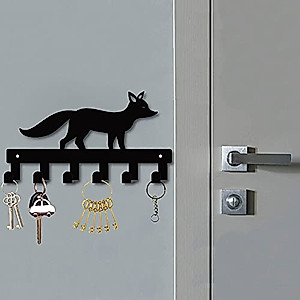 GORGECRAFT Black Key Holder Cast Iron Wall Hanger Coat Rack Wall Mounted Multi-Purpose Fox Shaped Home Decorative with 6 Hooks for Pet Leash Jewelry Keys Hat Backpack Clothes Umbrella Organizer