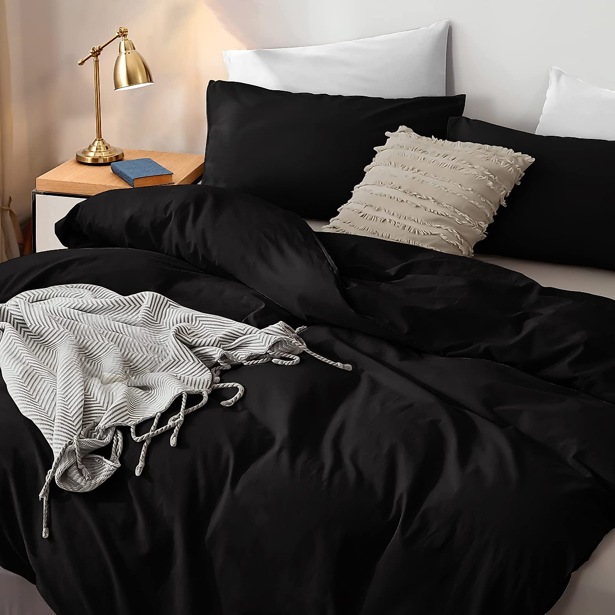 mafudoxi Twin Duvet Cover Set, Soft and Breathable Duvet Cover Twin Size, Duvet Cover Set with Zipper Closure & Corner Ties,1 Duvet Cover 68"x90" & 1 Pillow Cases, Black