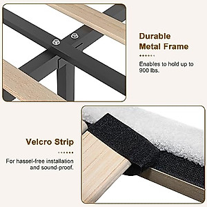 HUEOFGP Queen Size Bed Frame with Upholstered Fabric Adjustable Headboard, Platform Bed Frame with Wooden Slats Support, No Box Spring Needed, Easy Assembly, Modern, White