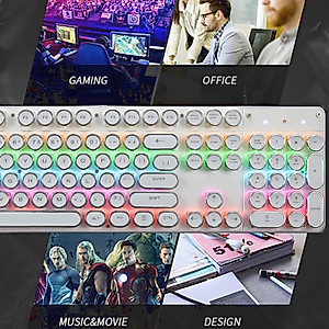 Retro Mechanical Gaming Keyboard Rainbow Backlit , Punk Vintage StyleDustproof Mechanical Ergonomic Keyboard with 104 Keys for Computer Game Enthusiasts Home Office Use
