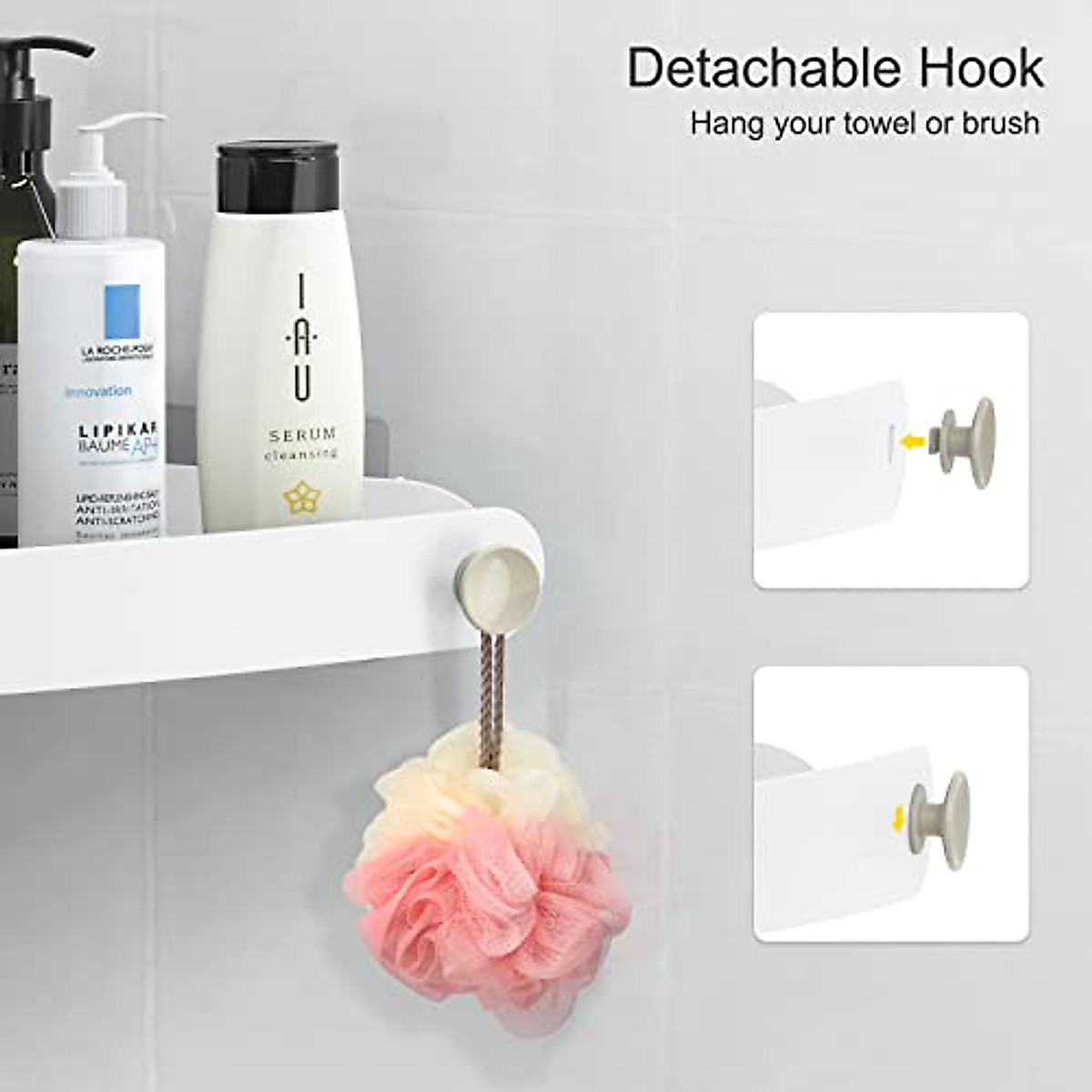 Sotfamily Corner Shower Caddy, 4 Pack Adhesive Corner Shower Shelves for inside Shower, Plastic Shower Organizer for Bathroom Storage, White