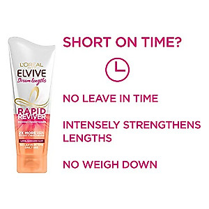 L'Oreal Paris Elvive Dream Lengths Rapid Reviver Power Conditioner, Nourishing & Strengthening Treatment, Enriched with Castor Oil, For Long, Damaged Hair 180ml