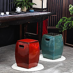 FAIRAH New Chinese-Style Square Ceramic Stool, Drum Stool, Shoe-Changing Stool, Retro Nostalgic Drum Stool for Study Guzheng. (Color : Red)