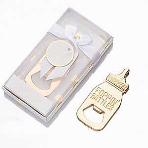 24Packs Golden Baby Bottle Openers for Baby Shower Favors Gifts, Decorations Souvenirs, Poppin Bottles Openers with Exquisite Gifts Box used for Guests Gender Reveal Party Favors (white, 24)