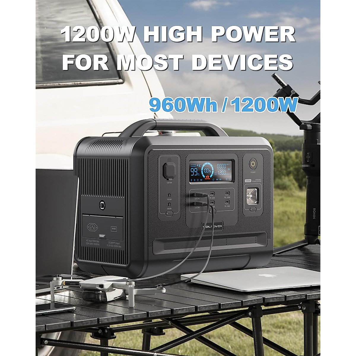 VDL Portable Power Station 1200W/960Wh Solar Generator, HS1200 LiFePO4 Battery Generator 3500 Cycles Fully Charged 1.5 Hours, 4x110V Pure Sine Wave AC Outlet for UPS, Outdoor, Camping, RV, Emergency