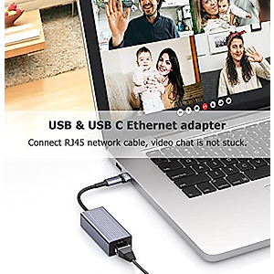 USB C to RJ45 Ethernet LAN Network Adapter + Aluminum USB Male to USB C Female Adapter Compatible with MacBook Pro Air iPad Surface Book Chromebook Dell XPS Galaxy S23