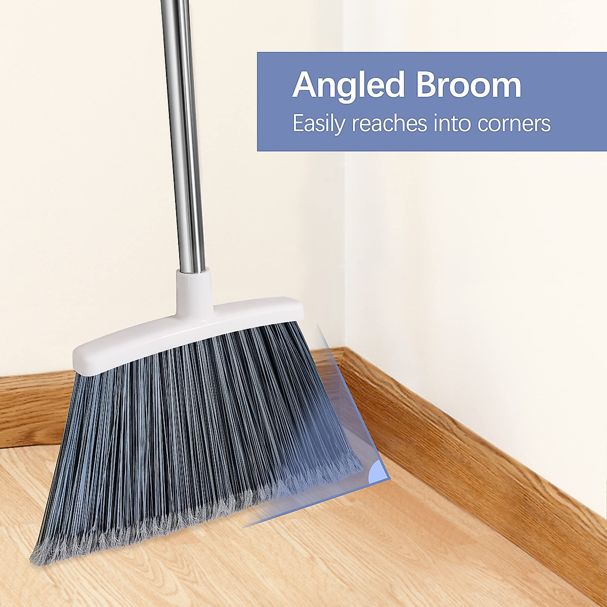 Aifacay Heavy Duty Broom, Outdoor Indoor Broom Home Kitchen Lobby Commercial Broom for Sweeping 56 Inch Long Handle Angle Broom with Flagged Stiff Bristles