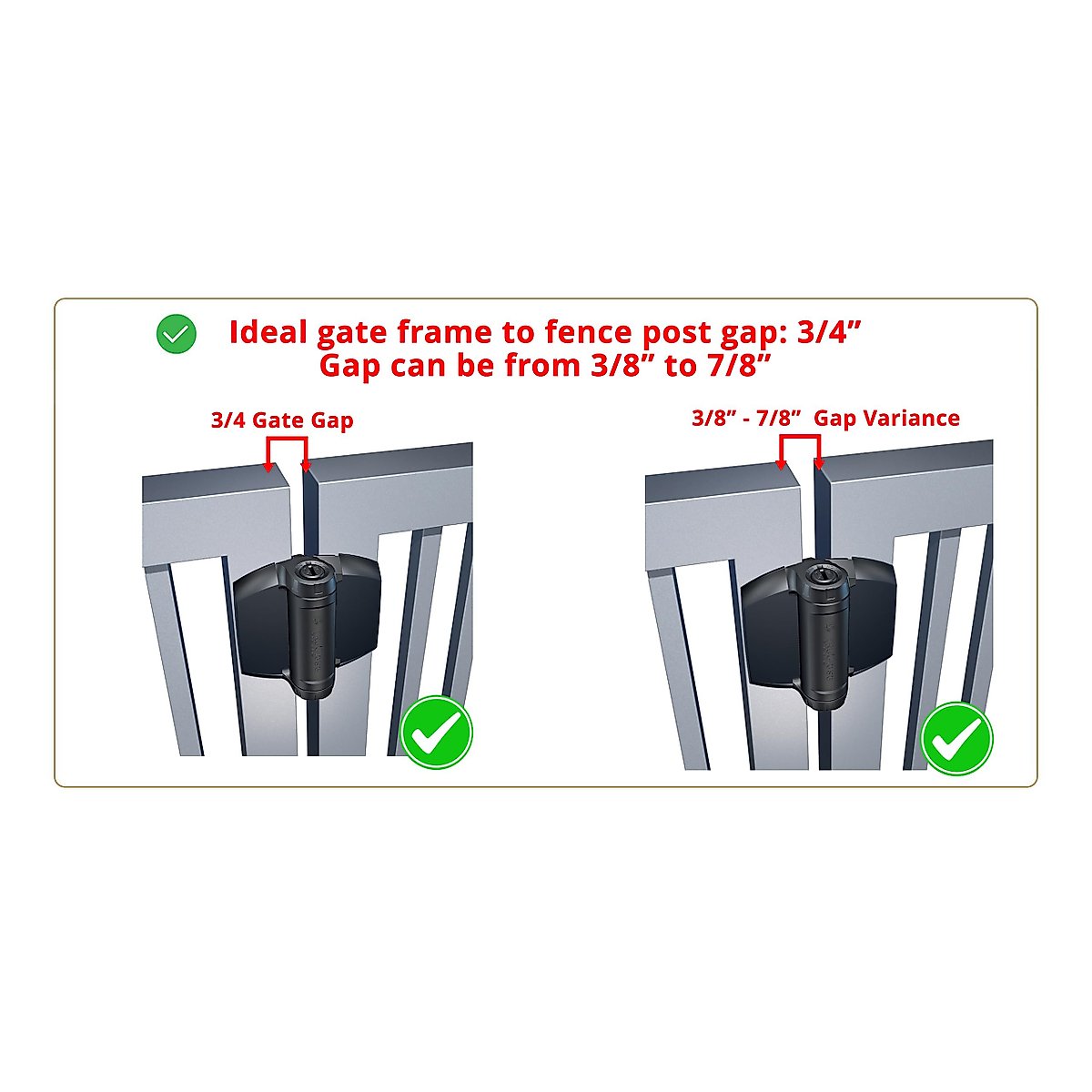 D&D Technologies TCA1S3BTS TruClose Regular Duty Self Closing Gate Hinge, for Metal Gates up to 66 Pounds, No Alignment Legs, Gloss Black, 2 Count
