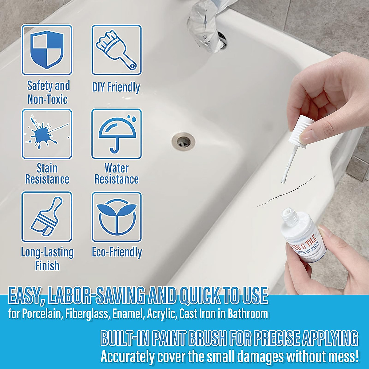 Specialty Tub and Tile Paint, High-Gloss White Tub Paint for Bathtub, Quick-Dry Porcelain Paint for Scratches & Chips on Porcelain, Acrylic, Enamel, Cast Iron, Tubs, Tiles, Sinks and Toilets(White)